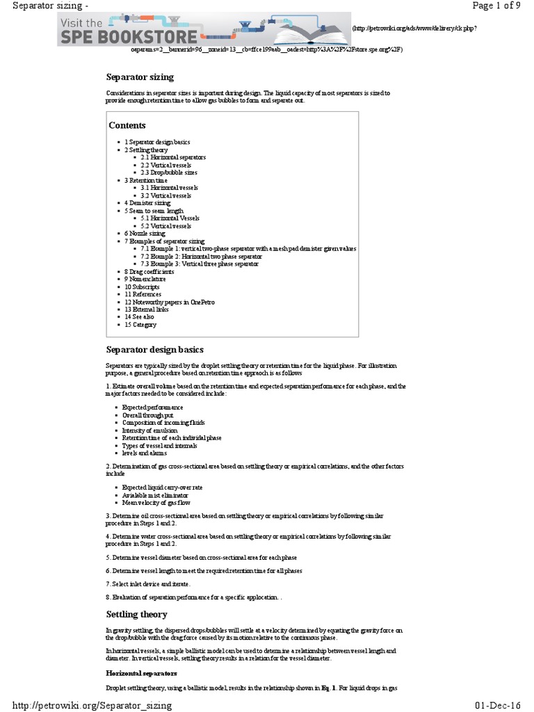 Separator Sizing: Horizontal Separators | PDF