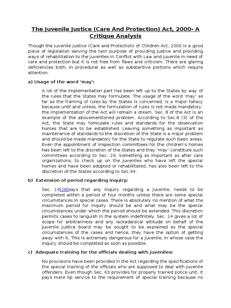Juvenile Justice Act 2000 Critique | PDF | Juvenile Delinquency ...