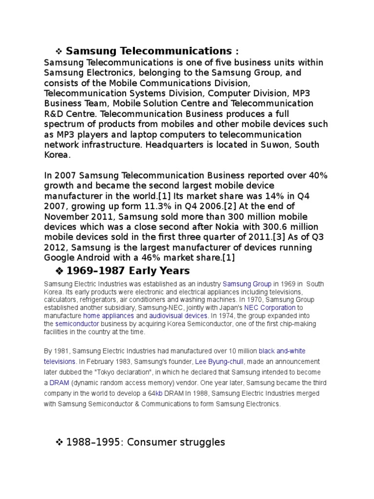 History of Samsung | PDF | Samsung Electronics | Samsung