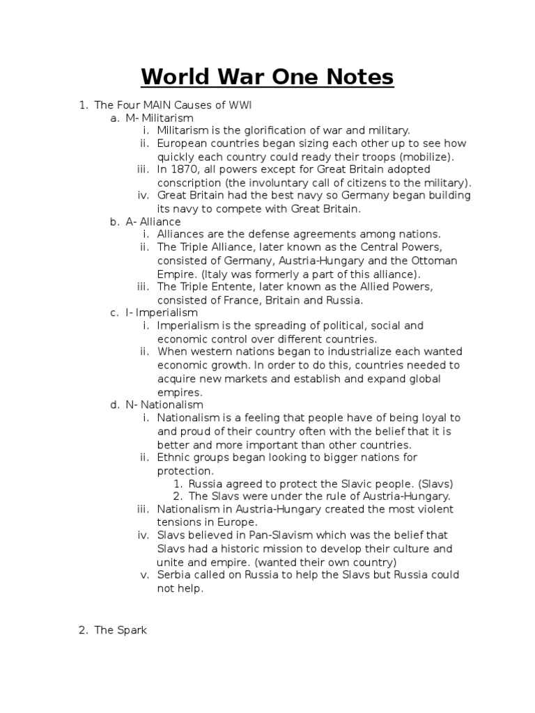 World War One Notes | PDF | U Boats | World War I