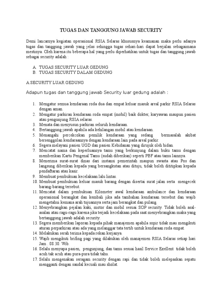 Tugas Dan Tanggung Jawab Security | PDF