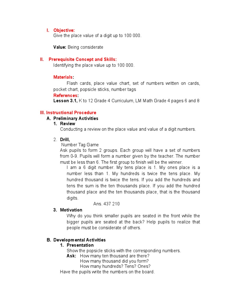Math Week 1 - Lesson 3.1 Place Value of A Number | Download Free PDF ...