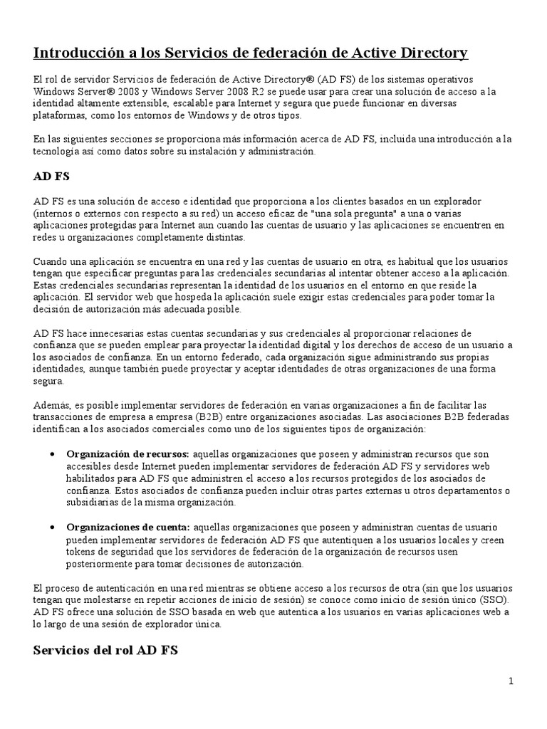 Introducción A Los Servicios de Federación de Active Directory Ad Fs ...