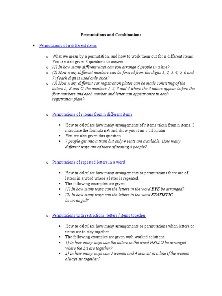 Permutations And Combinations Pdf Permutation Teaching Mathematics