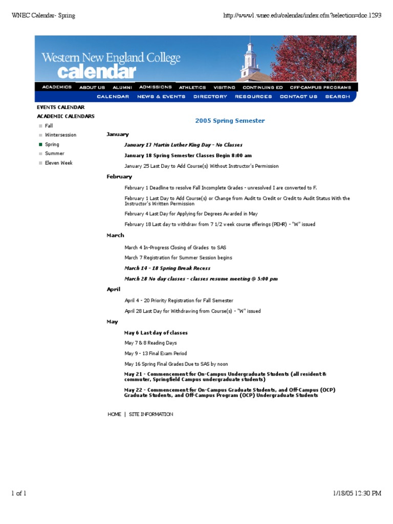 WNEC Calendar - Spring | PDF