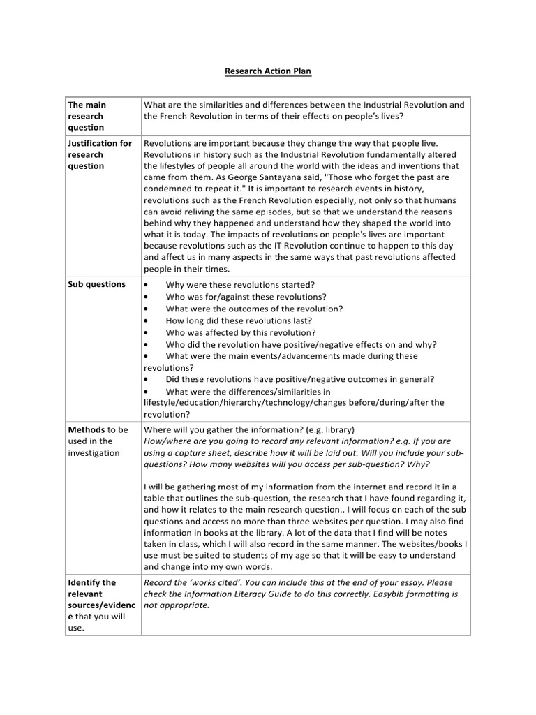 8 1 A2 Revolutions - Research Action Plan Exemplar 3 | PDF ...