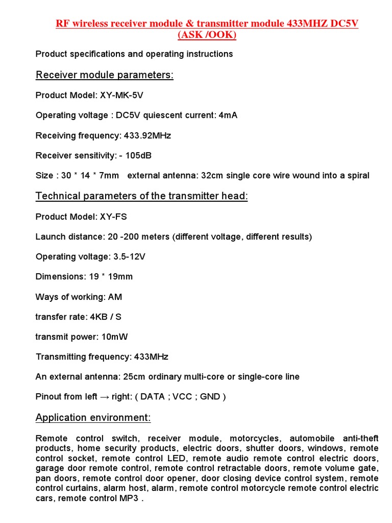 Receiver Module Parameters:: RF Wireless Receiver Module & Transmitter ... Receiver Module Parameters:: RF Wireless Receiver Module & Transmitter ...
