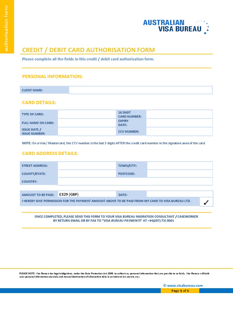 Work and Holiday Card Payment Authorization Form | PDF