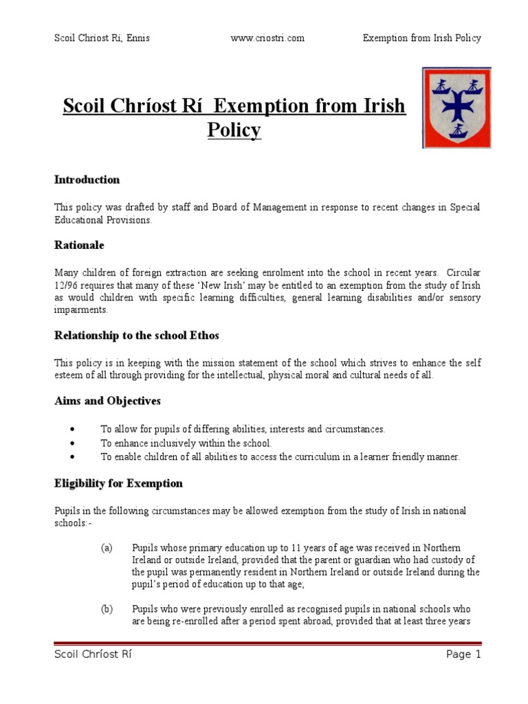 Exemption From Irish | PDF | Learning Disability | Disability