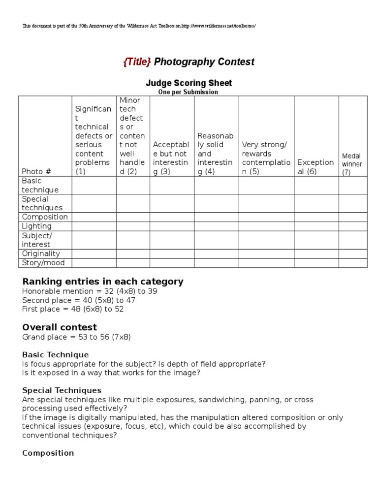 Photo Contest Judging Form | PDF | Career & Growth | Art