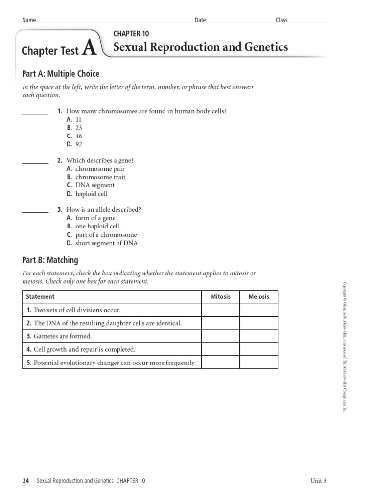 Ch 10 Tests a,B,C | Meiosis | Genetics