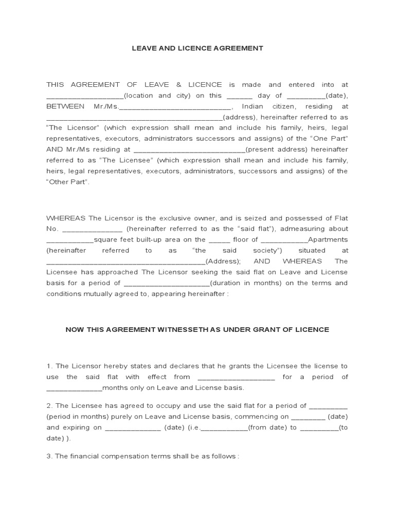 Leave and Licence Agreement | PDF | License | Landlord