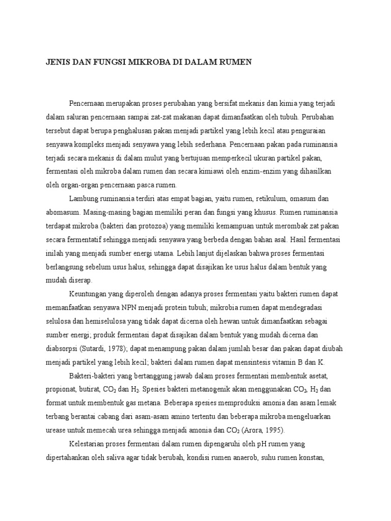 Jenis Dan Fungsi Mikroba Di Dalam Rumen | PDF