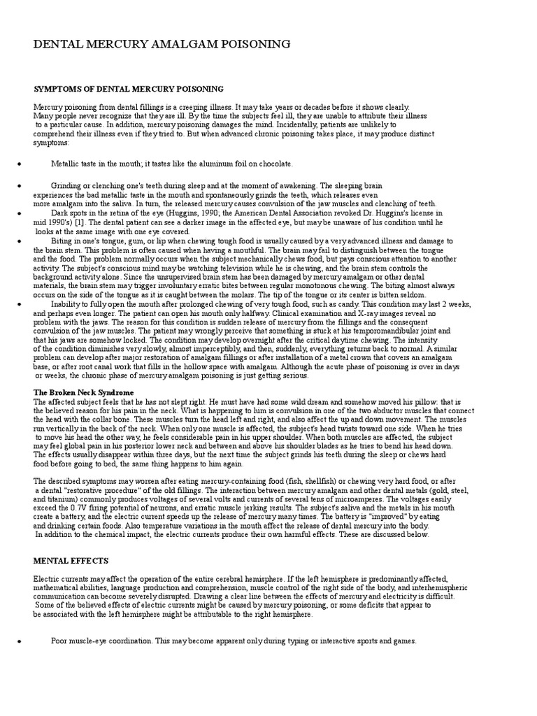 Dental Mercury Amalgam Poisoning | PDF | Vitamin B12 | Sodium Bicarbonate