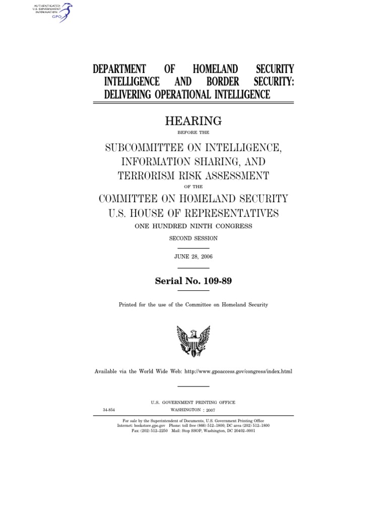 Department of Homeland Security Intelligence and Border Security ...
