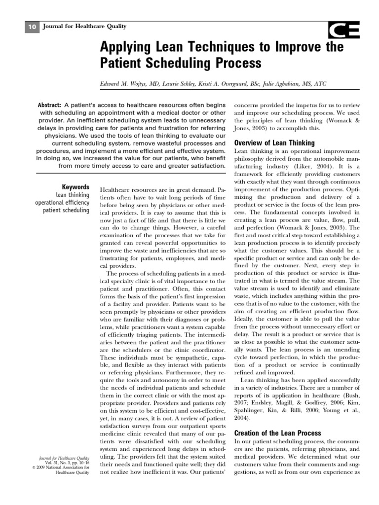 Applying Lean Techniques To Improve The Patient Scheduling Process ...