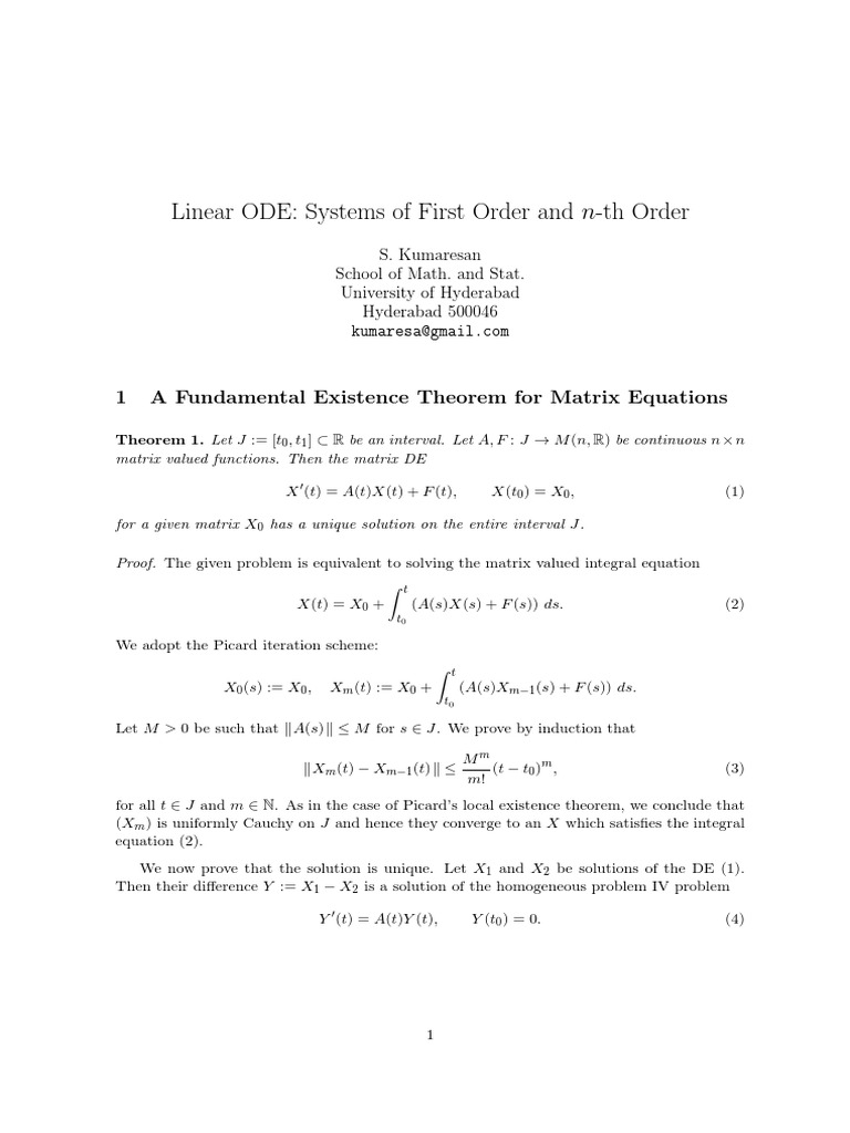 Linear ODES | PDF | Matrix (Mathematics) | System Of Linear Equations
