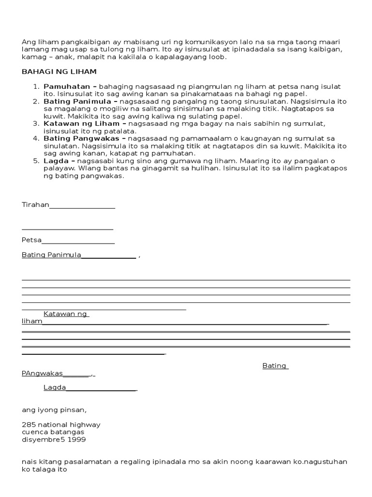 Bahagi NG Liham | PDF