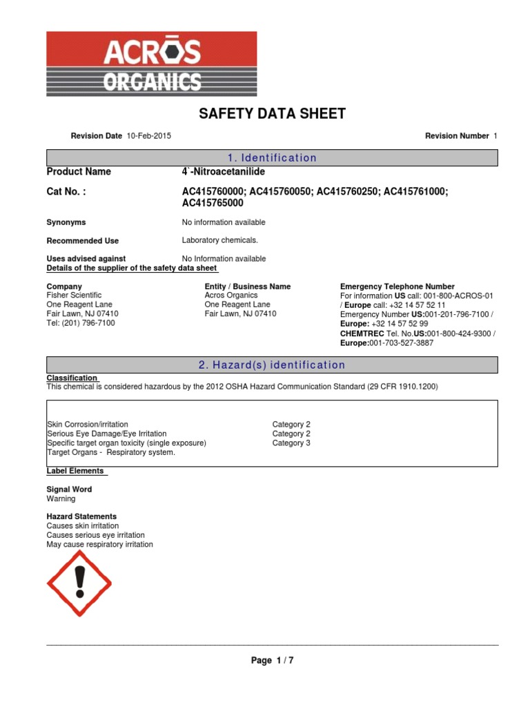 4-Nitroacetanilide (Prac 5gr | PDF | Personal Protective Equipment ...