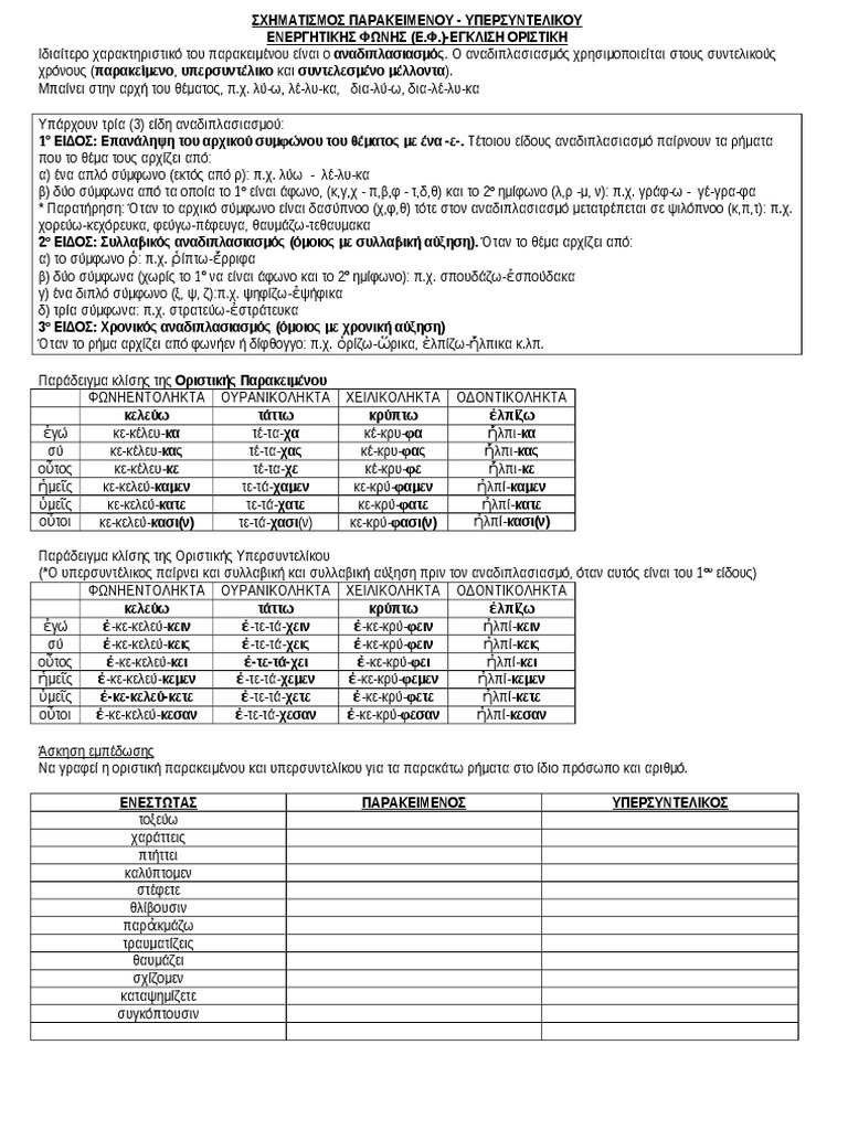 παρακειμενος υπερσυντελικος | PDF