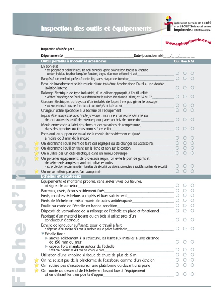 Fiche d'inspection des équipements de travail | PDF | Escaliers | Science