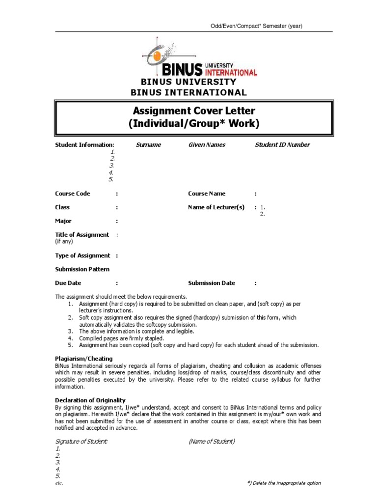 Declaration of Originality Assignment Cover | PDF