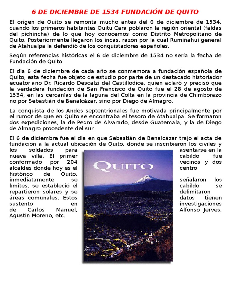 6 de Diciembre de 1534 Fundación de Quito | PDF