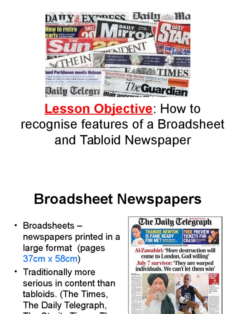 Broadsheet vs. Tabloid Newspaper Features | PDF