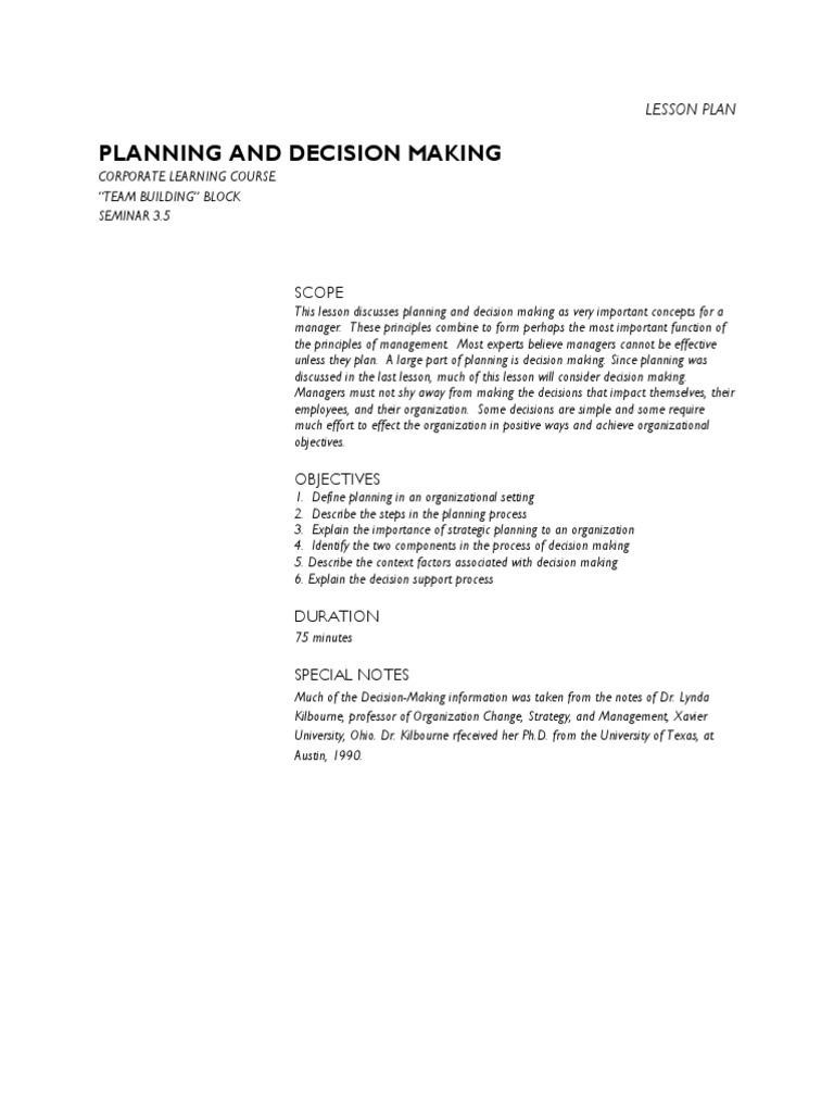 Planning and Decision Making: Scope | PDF