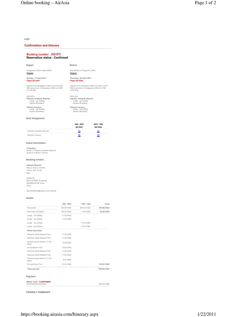 Air Asia Ticket Example | PDF | Aviation | Transport