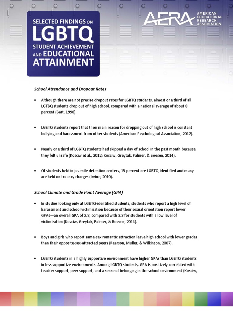 LGBTQ Fact Sheet - Student Achievement and Educational Attainment | PDF ...