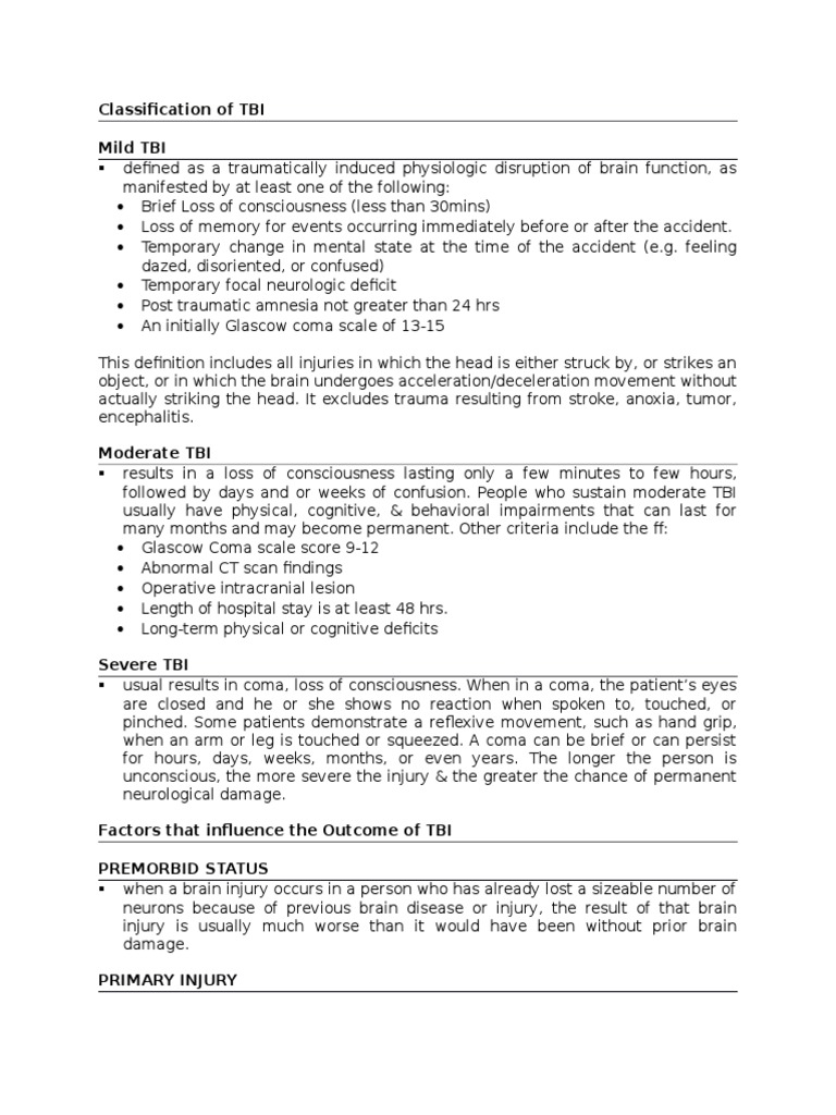 Classification of TBI | Traumatic Brain Injury | Human Brain