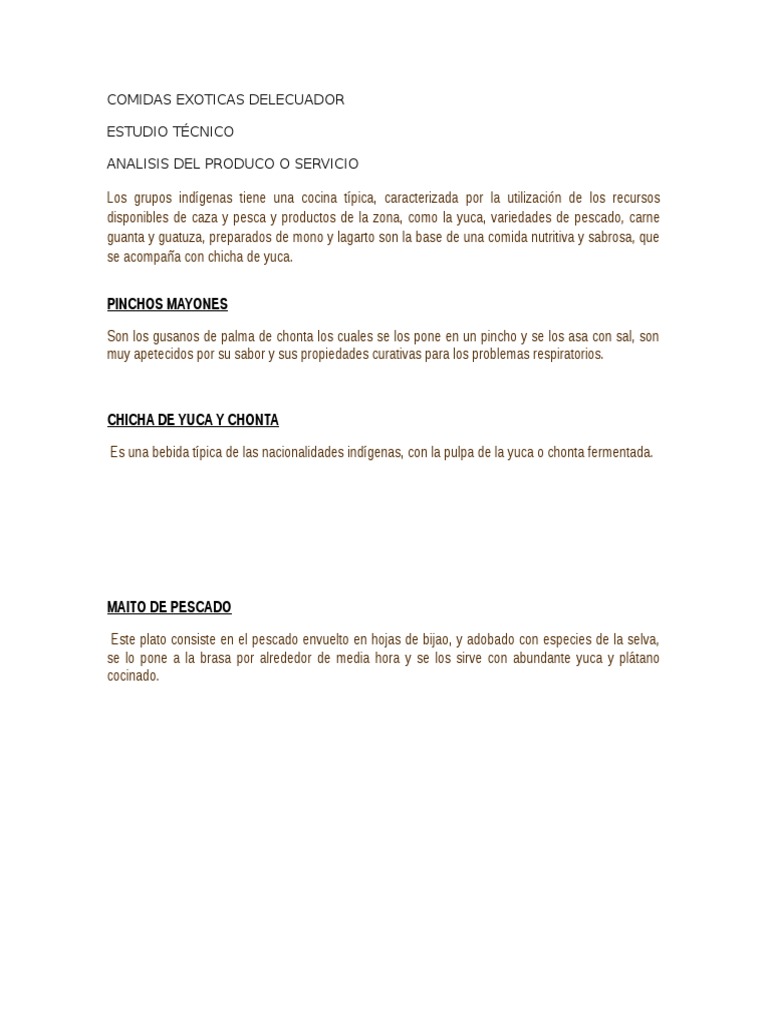 Comidas Exóticas de la Amazonía Ecuatoriana | PDF | Selva amazónica | Carne