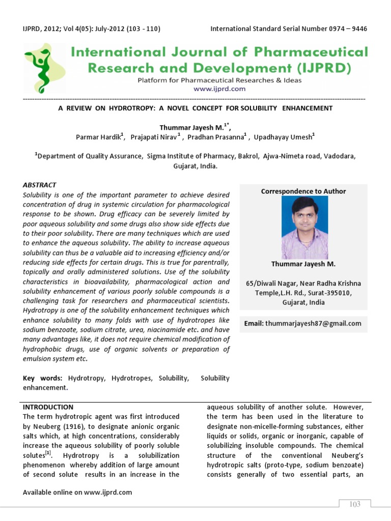 03AB - A Review On Hydrotropy A Novel Concept For Solubility ...