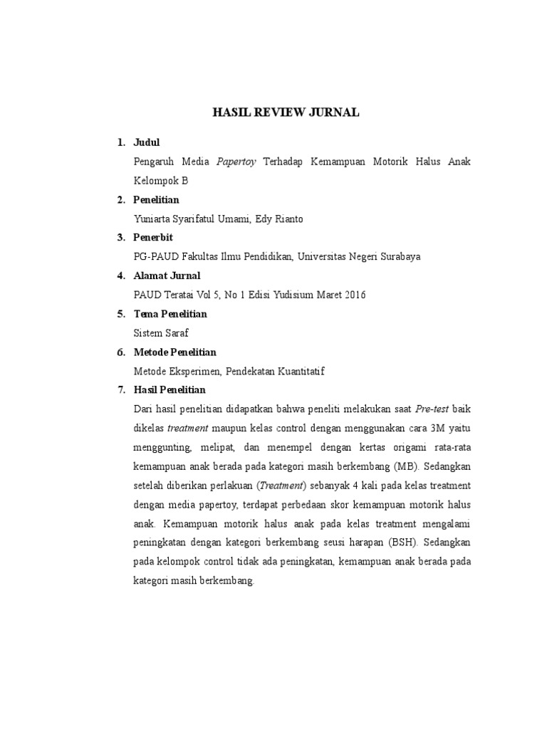 Hasil Review Jurnal Sistem Saraf | PDF