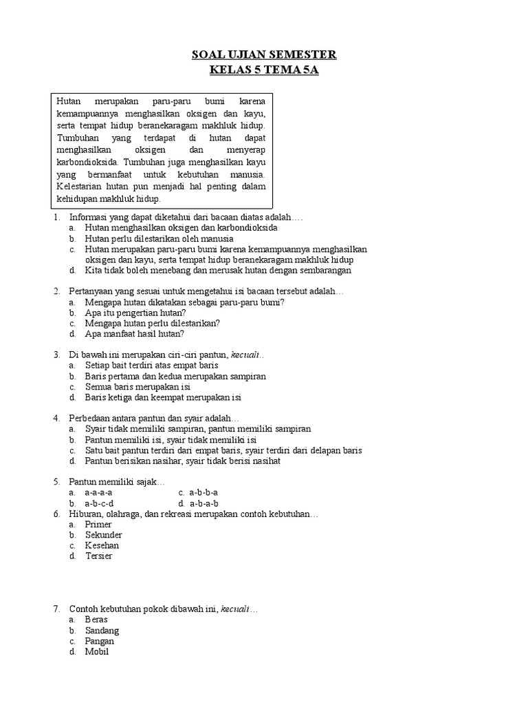 Soal Tema 5a SD | PDF