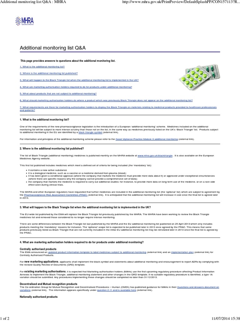 Additional Monitoring List Q A Mhra | PDF | Pharmacovigilance ...