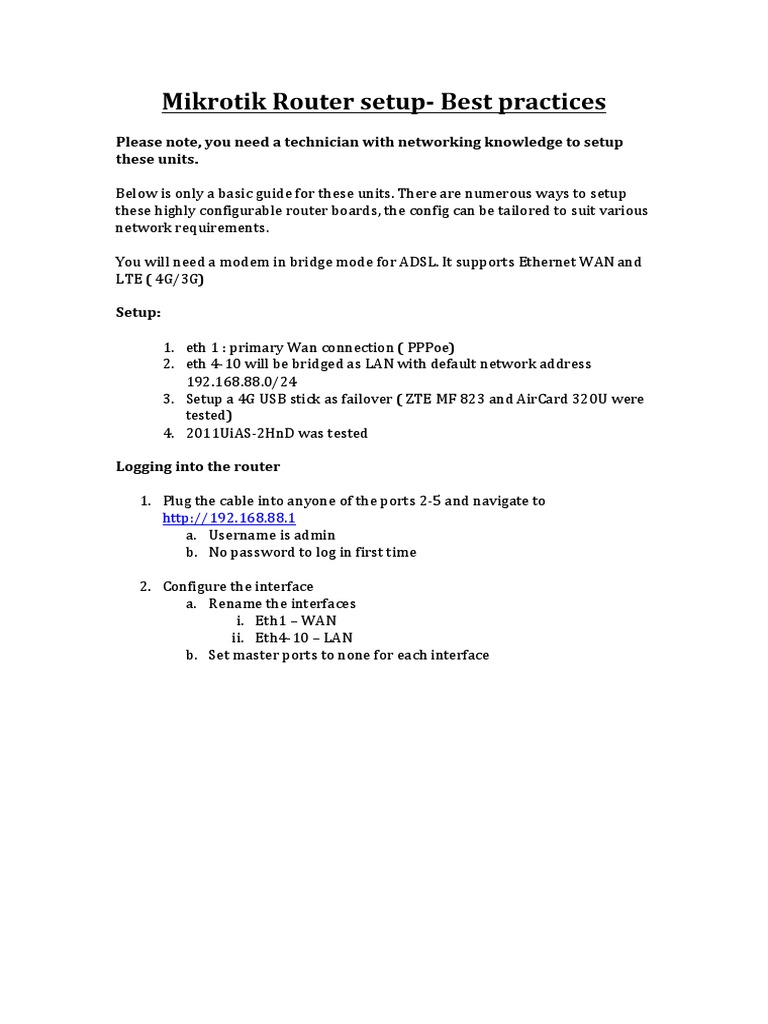 Mikrotik Router Setup | PDF | Wide Area Network | Internet Protocols