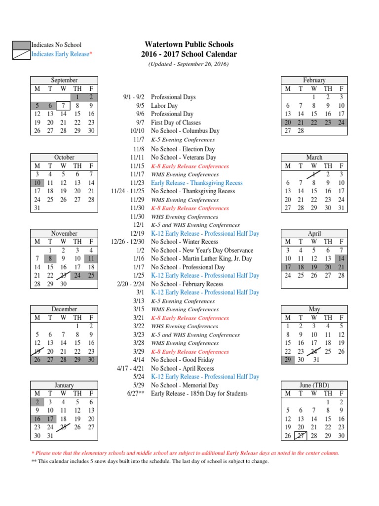 School Calendar 2016-17 (FINAL), Updated 9-26-16 | PDF