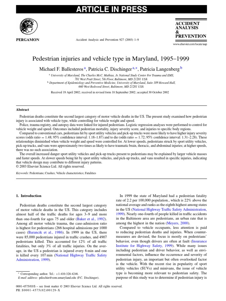 2003 Ped Inj Vehicle Type Study | PDF | Traffic Collision | Major Trauma