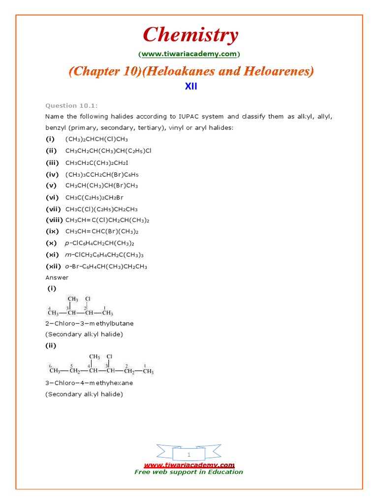 12 Chemistry NcertSolutions Chapter 10 Exercises | PDF | Alkene ...