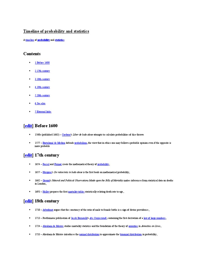 Timeline of Probability and Statistics | PDF | Probability Theory ...