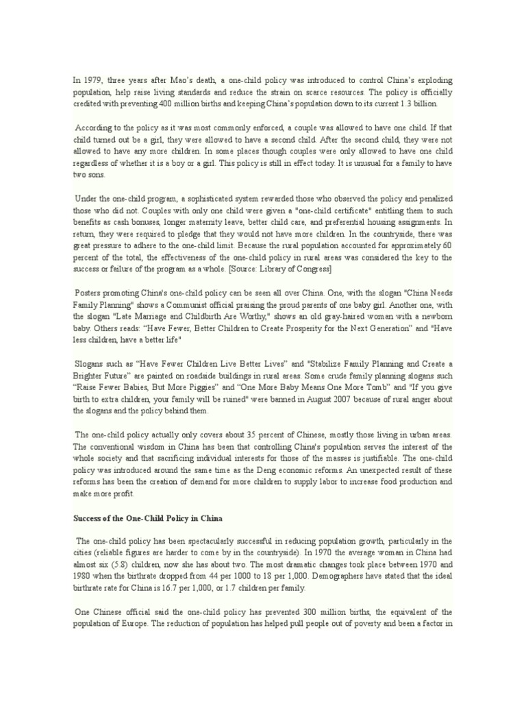 China's One Child Policy | PDF | Birth Rate | Family Planning