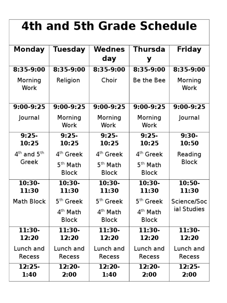 4th and 5th Grade Weekly Schedule | PDF | Social Science