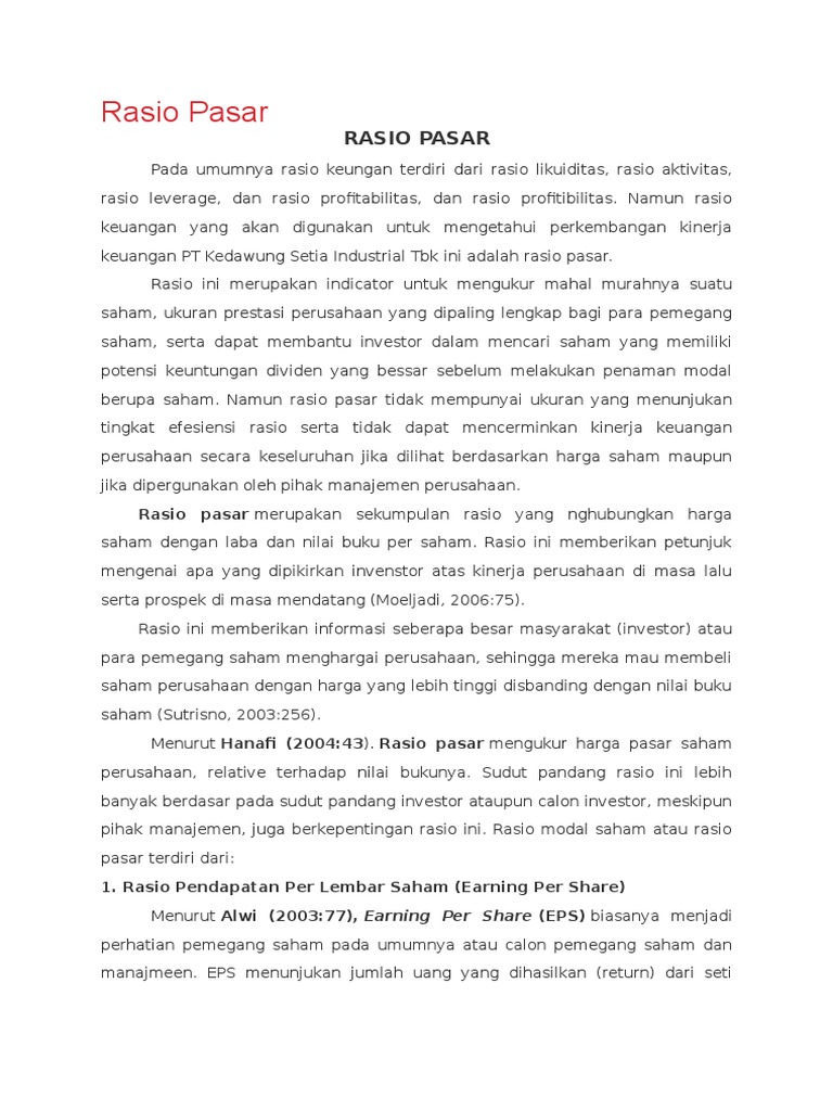 Rasio Pasar | PDF | Pengelolaan Keuangan & Uang