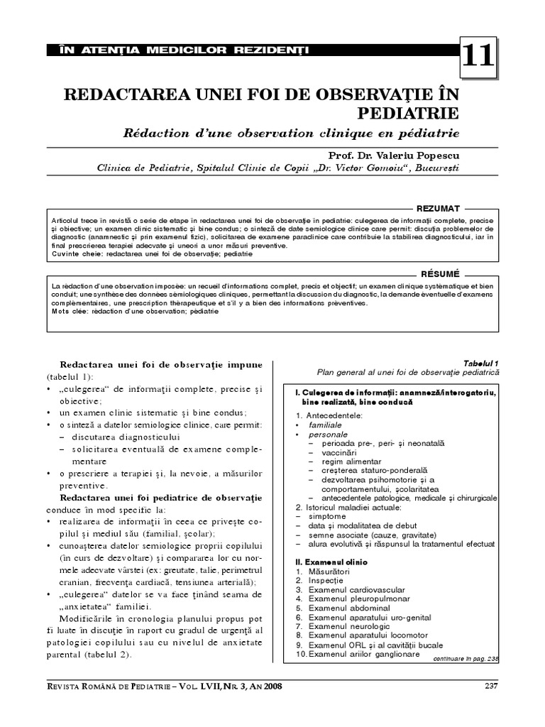 Foaia de Observatie Pediatrie PDF | PDF
