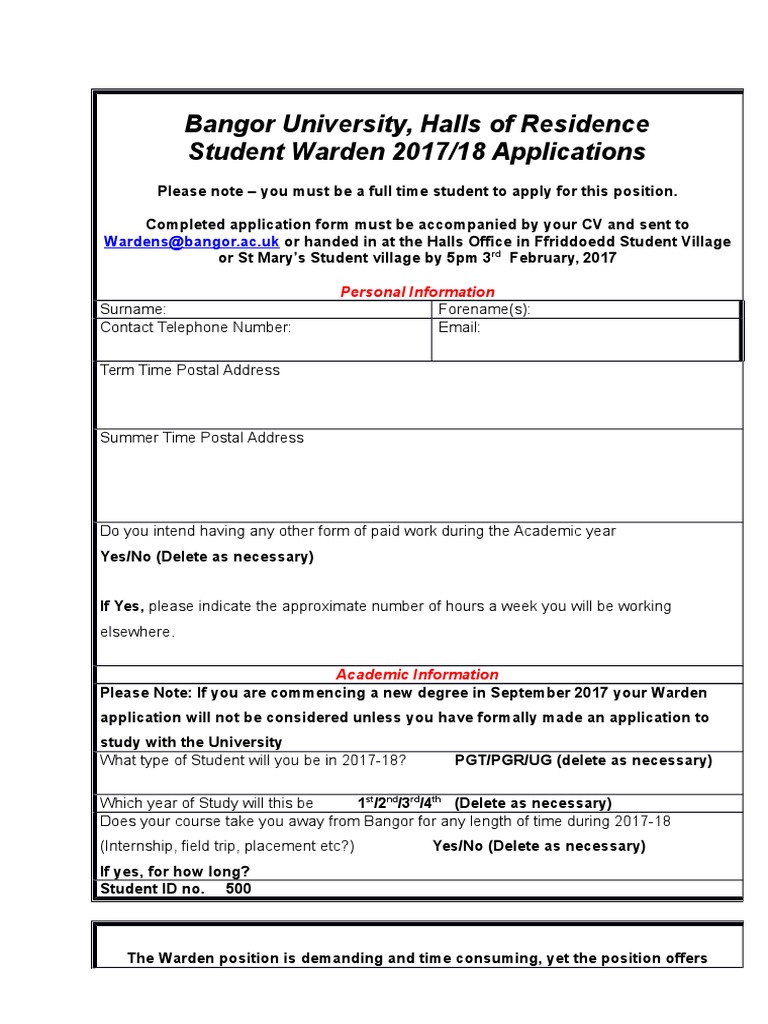 Student Warden Application Guide 2017/18 | PDF | Further Education