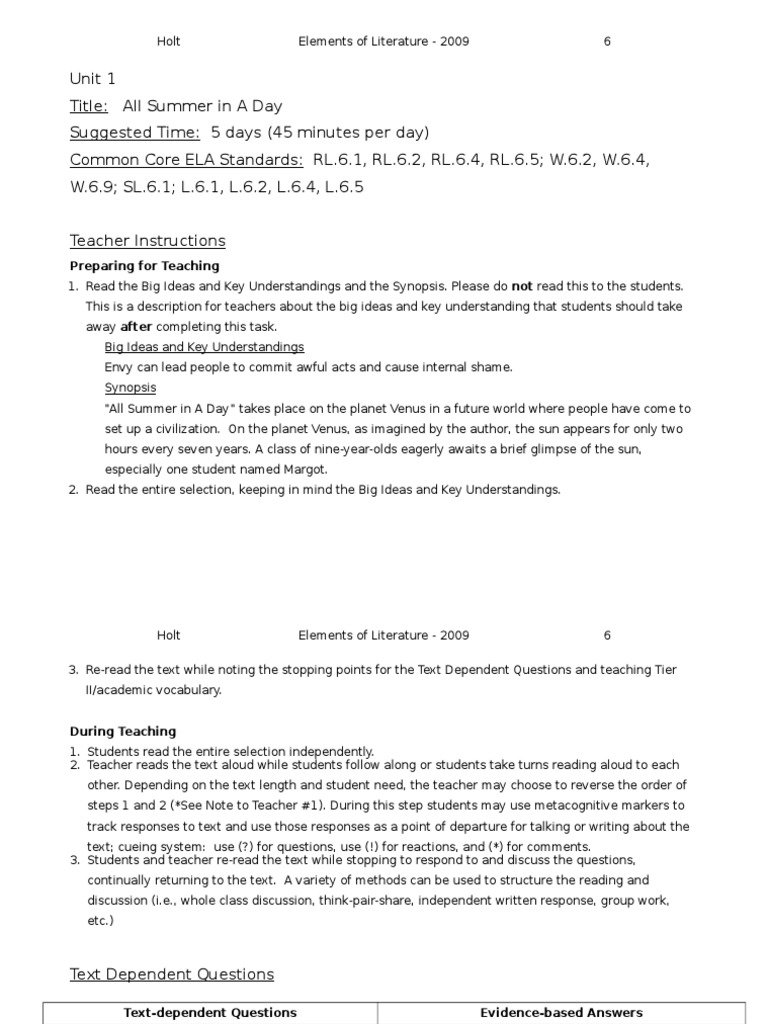 Themes in "All Summer in a Day" | PDF