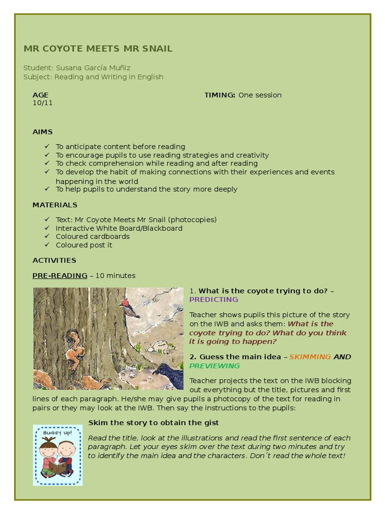 Mr. Coyote and Reading Strategies | PDF | Reading Comprehension ...