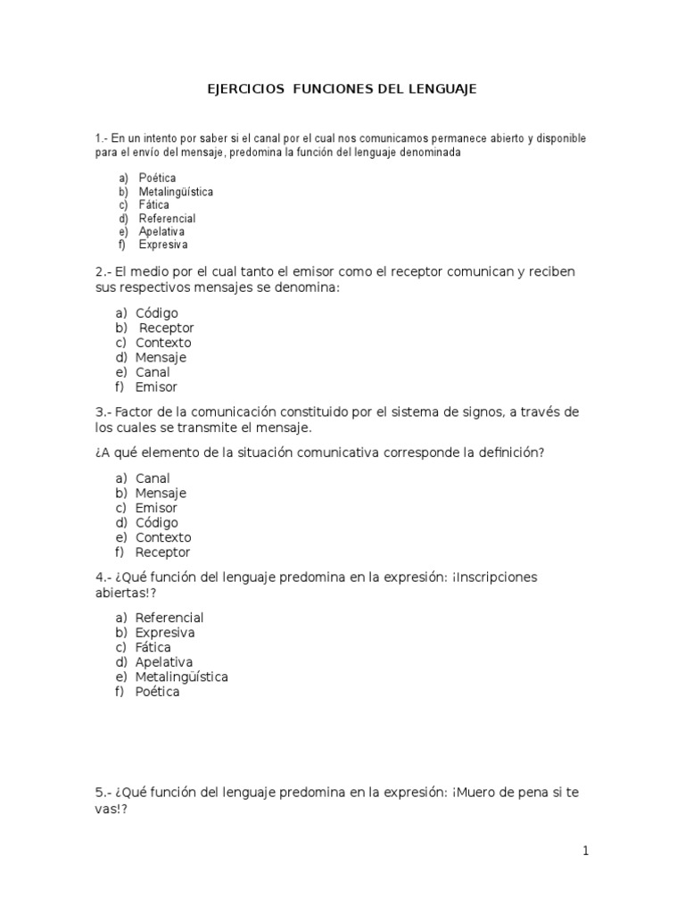 Funciones Del Lenguaje Actividad | PDF | Comunicación | Comunicación humana